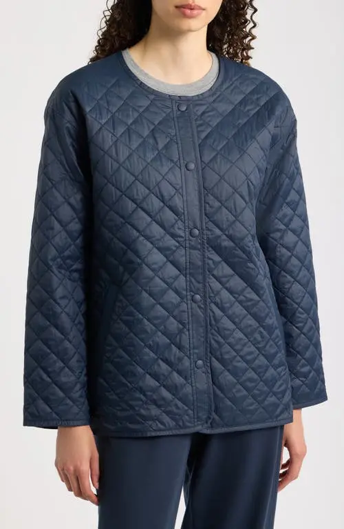Eileen Fisher Quilted Collarless Coat - Maritime