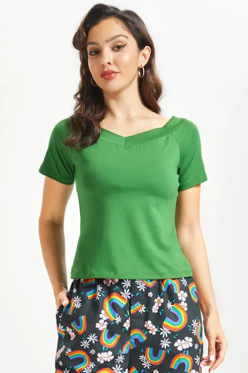 MODCLOTH Ready For A Roman Holiday Short Sleeve Top - Green