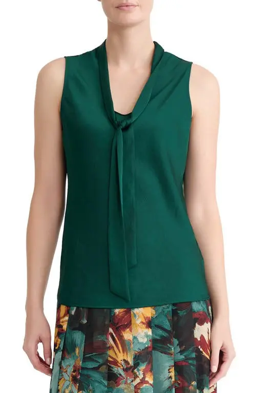 KASPER Tie Neck Sleeveless Top - Evergreen