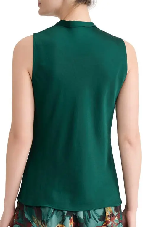 KASPER Tie Neck Sleeveless Top - Evergreen