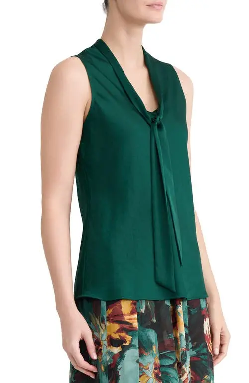 KASPER Tie Neck Sleeveless Top - Evergreen