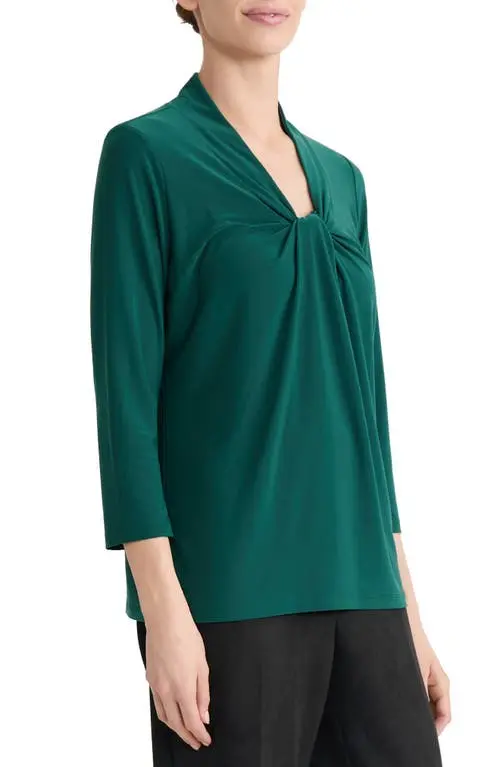 KASPER Knot Front V-neck Top - Evergreen