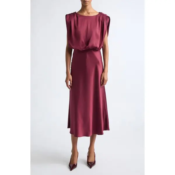 TOCCIN Flora Silky Satin Dress - Wine