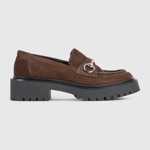 Gucci Loafer With Horsebit And Lug Sole Suede - Brown