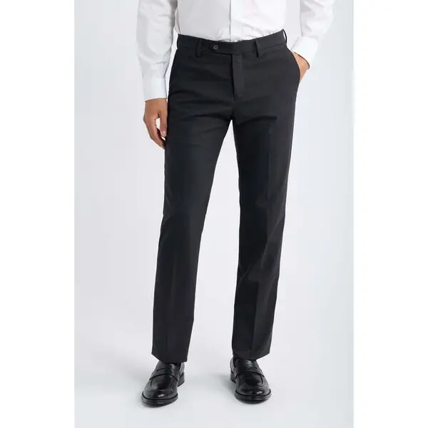 Berle Flat Front Tropical Weight Stretch Wool Dress Pants - Charcoal