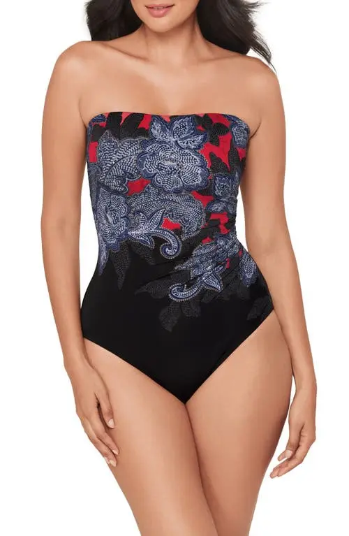 Miraclesuit Steel Magnolias Avanti Bandeau One-piece Swimsuit - Blk/multi
