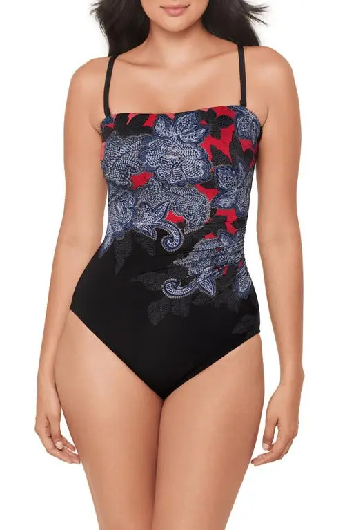 Miraclesuit Steel Magnolias Avanti Bandeau One-piece Swimsuit - Blk/multi
