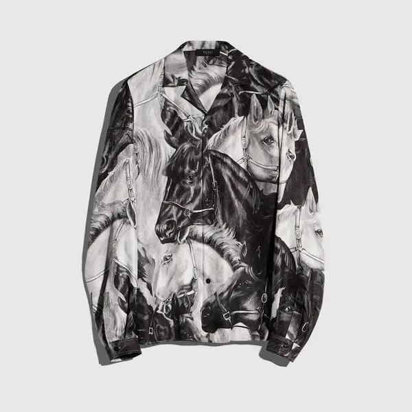 Gucci Printed Gg Silk Twill Jacquard Shirt - Black