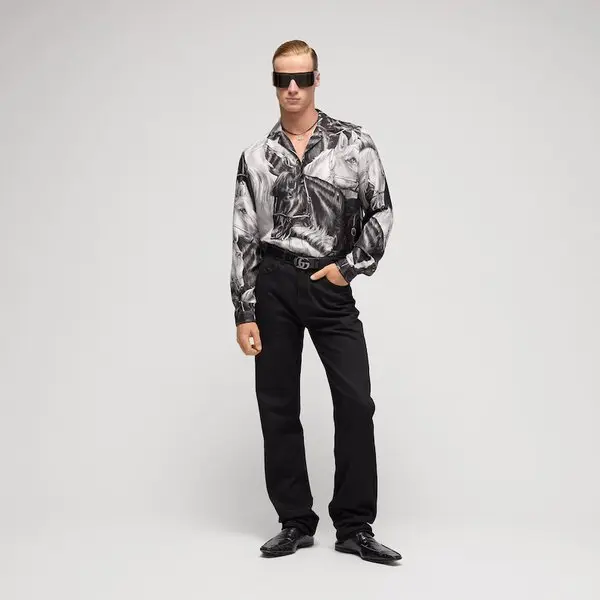 Gucci Printed Gg Silk Twill Jacquard Shirt
