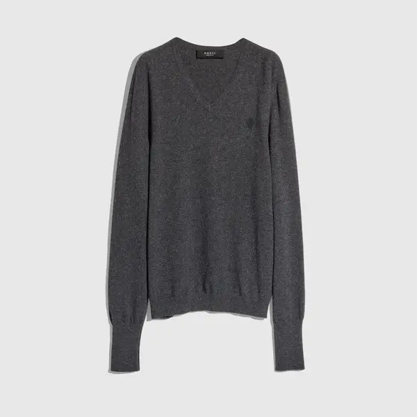 Gucci Embroidered Cashmere V-neck Sweater
