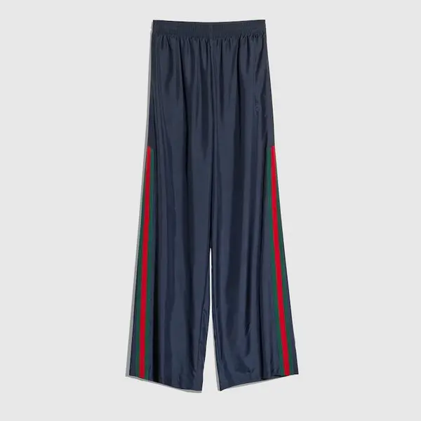 Gucci Technical Silk Poplin Pants With Web - Blue