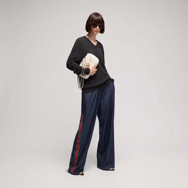 Gucci Technical Silk Poplin Pants With Web