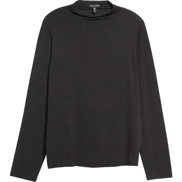 Eileen Fisher Funnel Neck Long Sleeve Top - Black