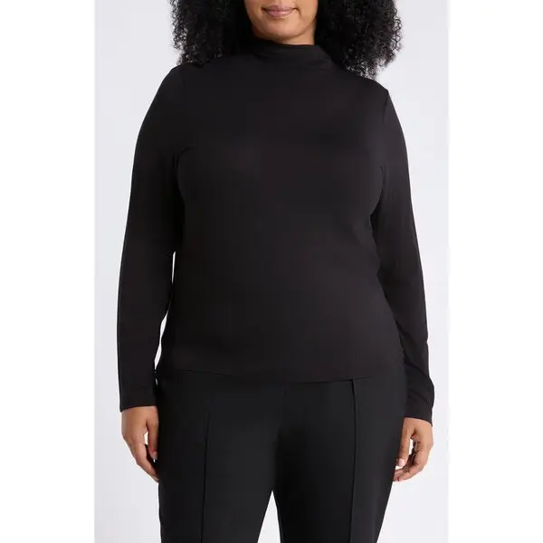 Eileen Fisher Funnel Neck Long Sleeve Top - Black