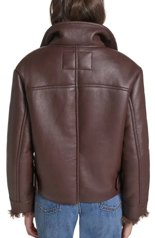 Cole Haan Faux Leather Cropped Jacket With Faux Shearling Lining