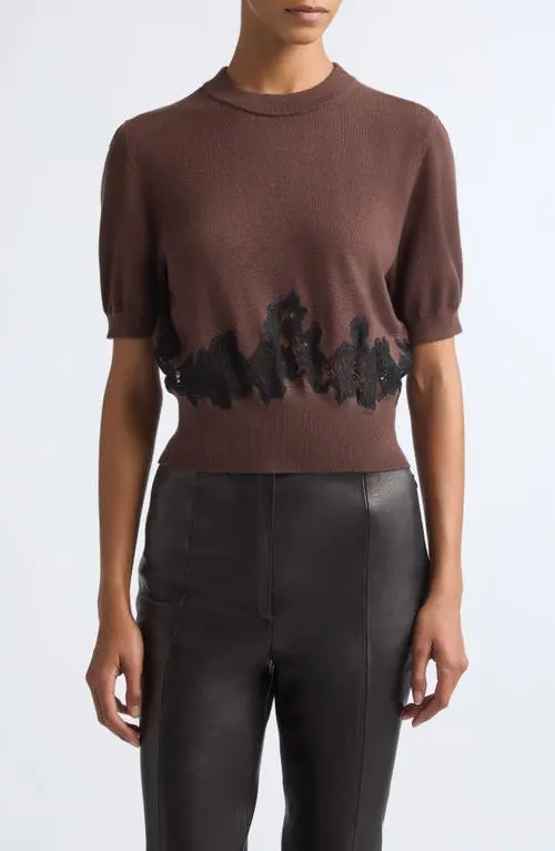 TOCCIN Vika Short Sleeve Merino Wool Sweater - Walnut/jet