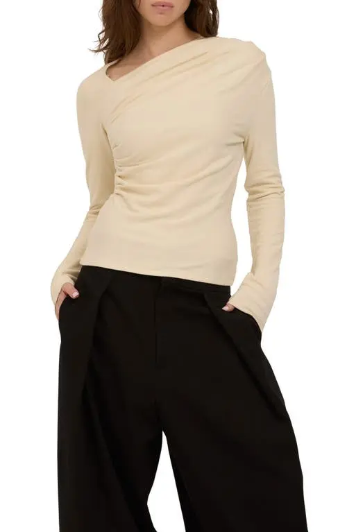 PROJECT SOCIAL T Asymmetric Neck Long Sleeve Top - Cream