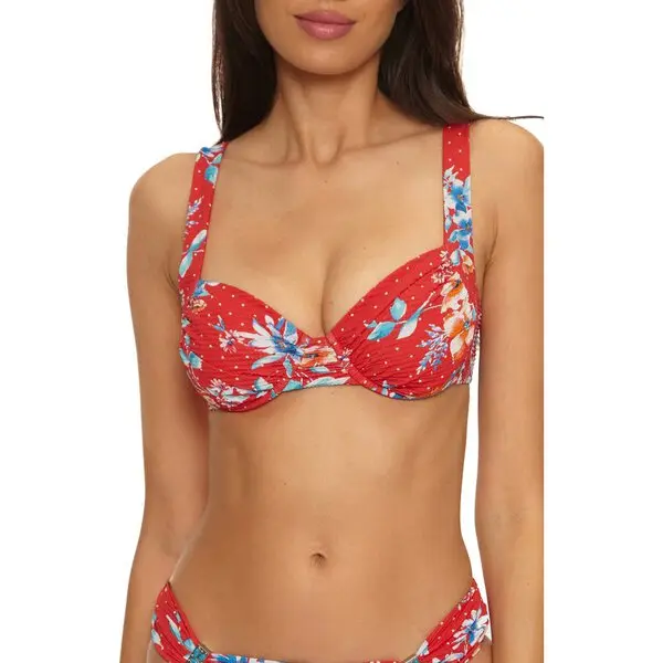BECCA By Rebecca Virtue Countryside Floral Print Underwire Bikini Top - Red Multi