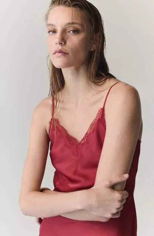 Mango Lace Trim Satin Slipdress