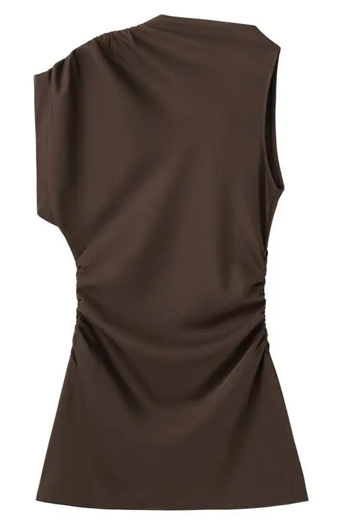 Mango Side Ruched Asymmetric Dress - Brown