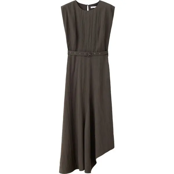 Mango Belted Sleeveless Asymmetric Dress - Brown