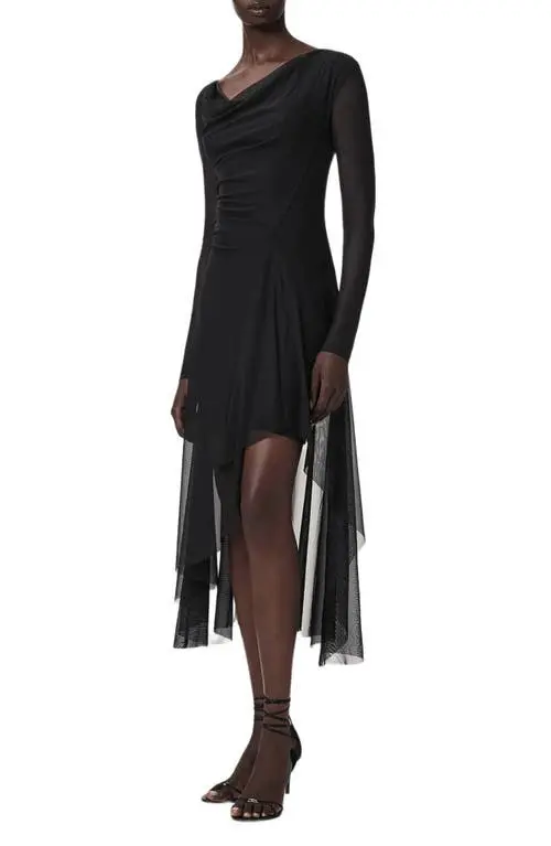 ALLSAINTS Loria Draped Cowl Neck Handkerchief Hem Dress