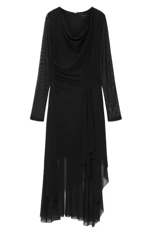 ALLSAINTS Loria Draped Cowl Neck Handkerchief Hem Dress
