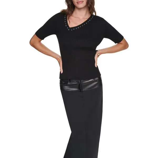 Dkny Grommet Rib Sweater - Black