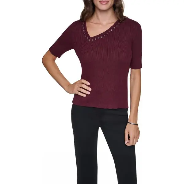 Dkny Grommet Rib Sweater - Cabernet