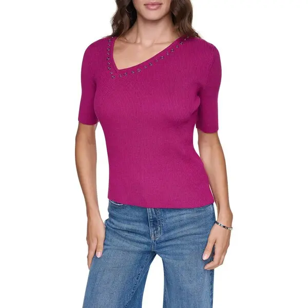 Dkny Grommet Rib Sweater - Raspberry