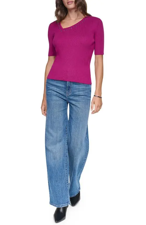 Dkny Grommet Rib Sweater - Raspberry