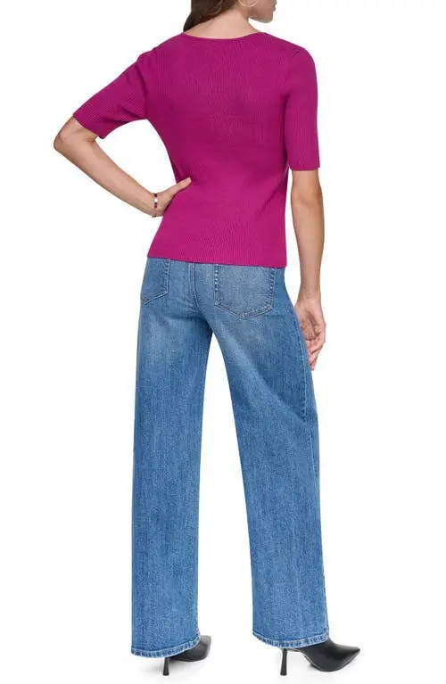 Dkny Grommet Ribbed Sweater - Raspberry