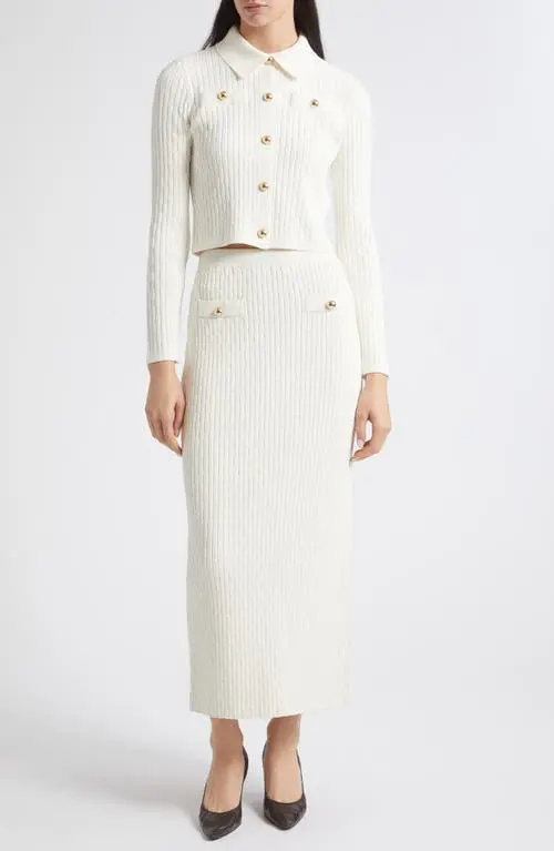 TOCCIN Milla Ribbed Midi Skirt - Ivory