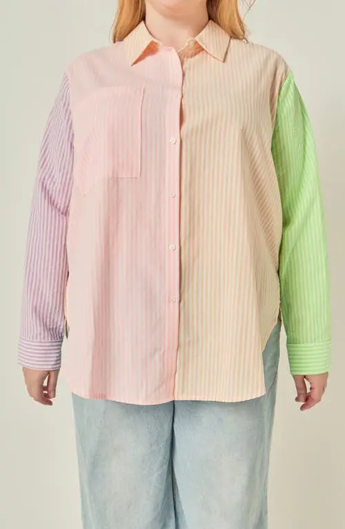 English Factory Striped Color Block Button-up Shirt