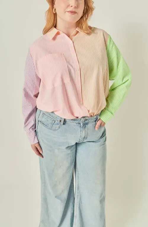 English Factory Striped Color Block Button-up Shirt