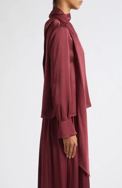 TOCCIN Veronica Tie Neck Long Sleeve Satin Top