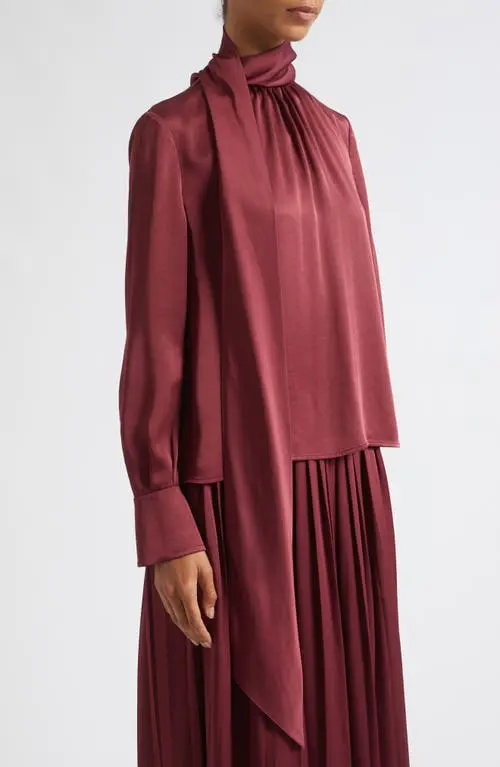 TOCCIN Veronica Tie Neck Long Sleeve Satin Top