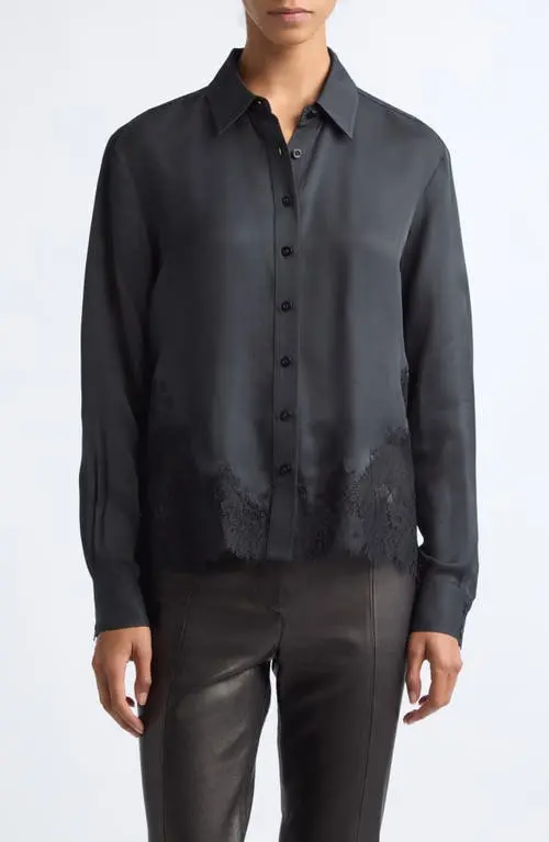 TOCCIN Toni Button Down Shirt With Lace Hem - Jet/jet