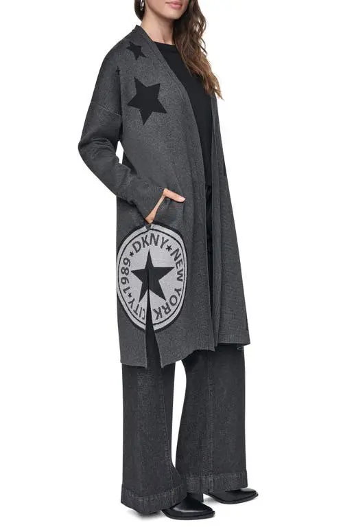 Dkny Metallic Oversize Open Front Cardigan - Asphalt