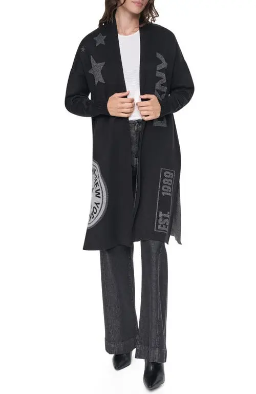 Dkny Metallic Oversize Open Front Cardigan - Black