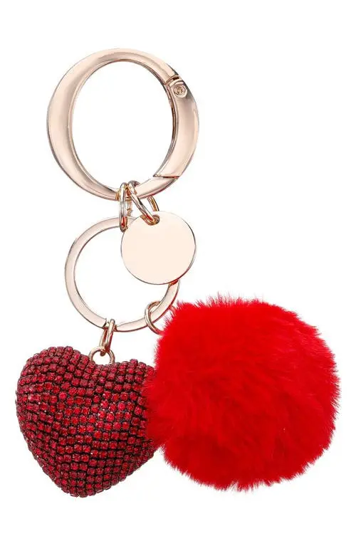 Nina C-love Pompom & Crystal Heart Bag Charm - Red
