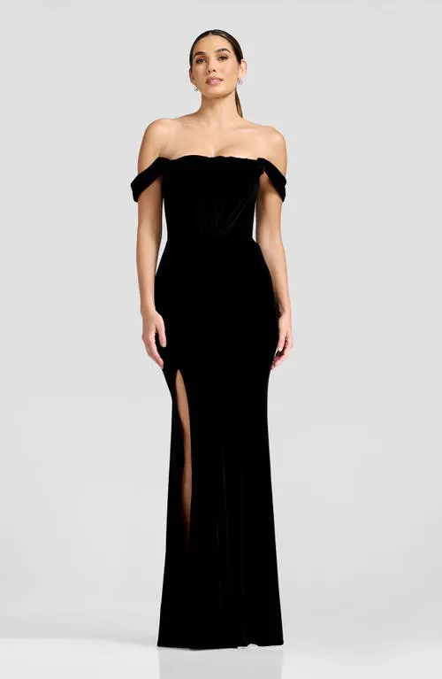 Dress The Population Melania Off The Shoulder Velvet Gown