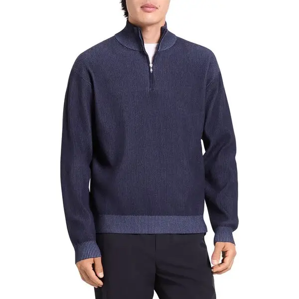 Theory Lightweight Bilen Performance Quarter Zip Sweater - Baltic