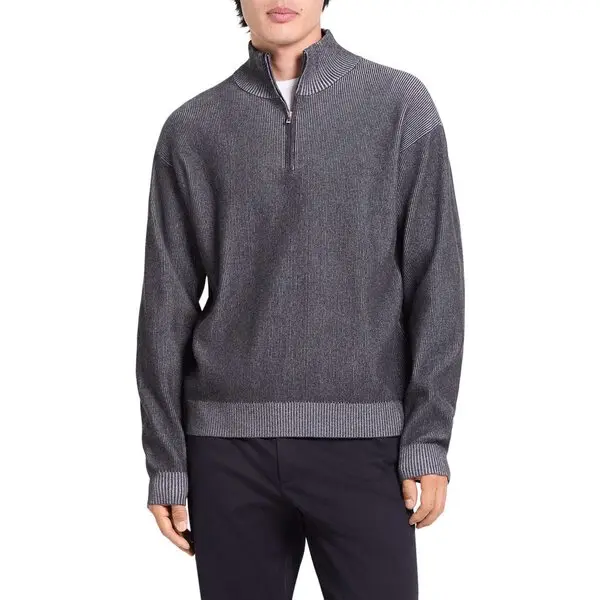 Theory Lightweight Bilen Performance Quarter Zip Sweater - Charcoal