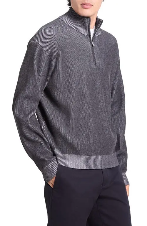 Theory Lightweight Bilen Performance Quarter Zip Sweater - Charcoal
