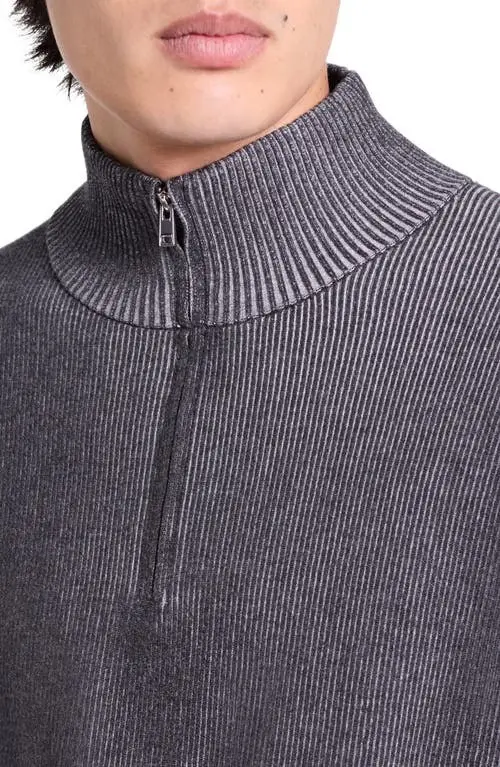 Theory Lightweight Bilen Performance Quarter Zip Sweater - Charcoal