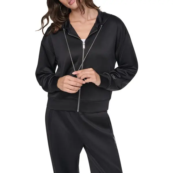 Dkny Chain Cord Front Zip Hoodie - Black