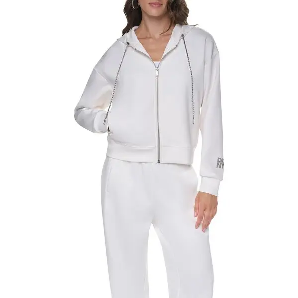 Dkny Chain Cord Front Zip Hoodie - Ivory