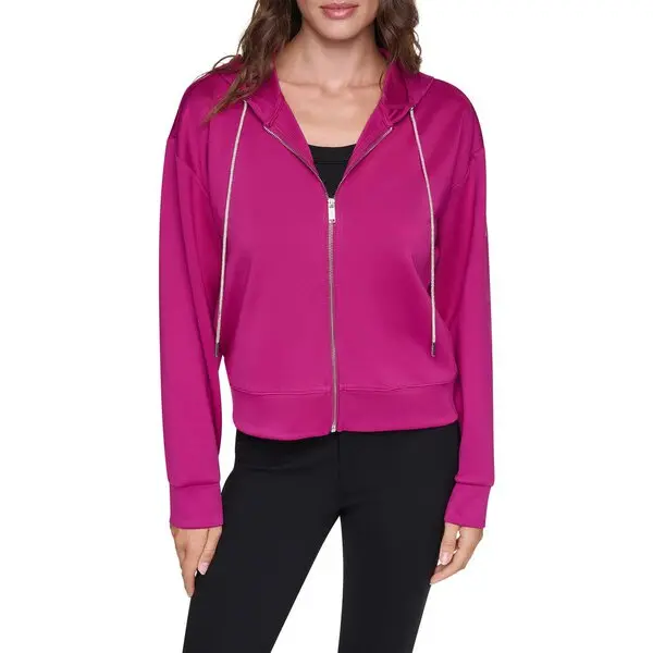 Dkny Chain Cord Front Zip Hoodie - Raspberry