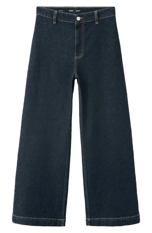 Mango Catherin Frayed High Waist Wide Leg Culotte Jeans - Open Blue